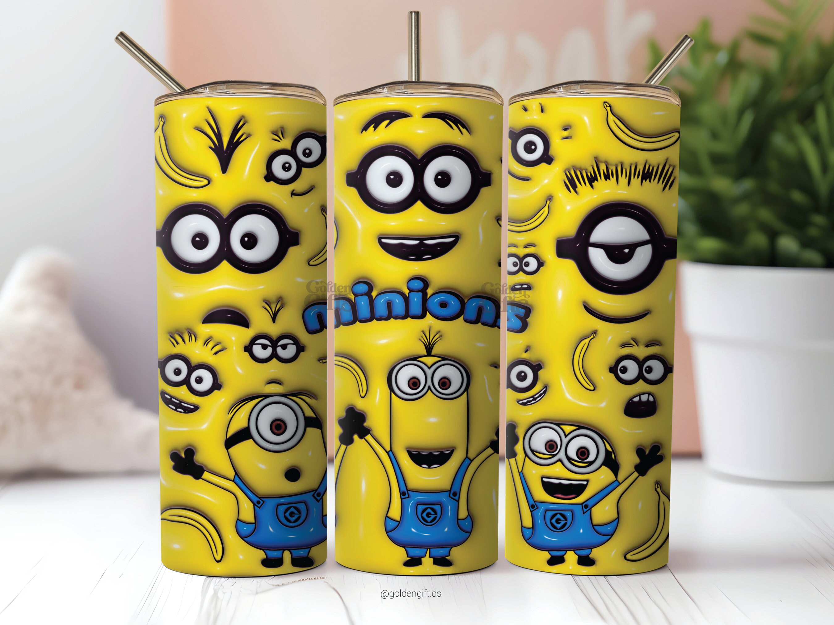 3D Inflated Funny Yellow Character Tumbler Wrap. 3D Despicable Me 20oz ...