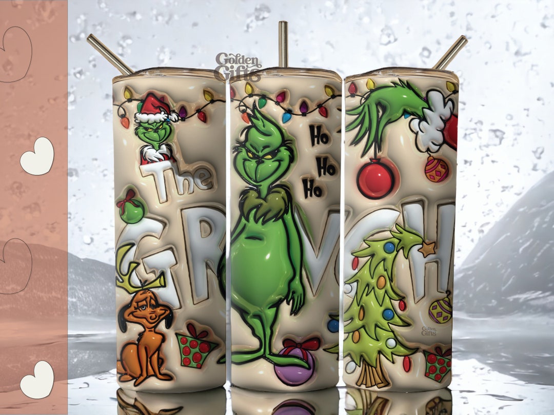 3D Inflated Grinch Tumbler Wrap. Puffy Tumbler Wrap Ginch. 3D Puff ...