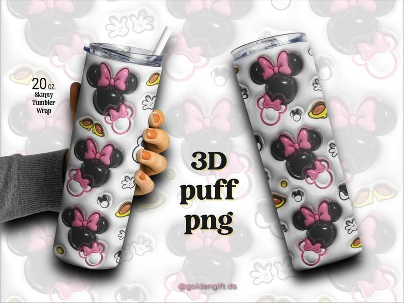 3D Inflated Minnie Mouse Tumbler Wrap Design. 3D Minnie Tumbler Wrap ...