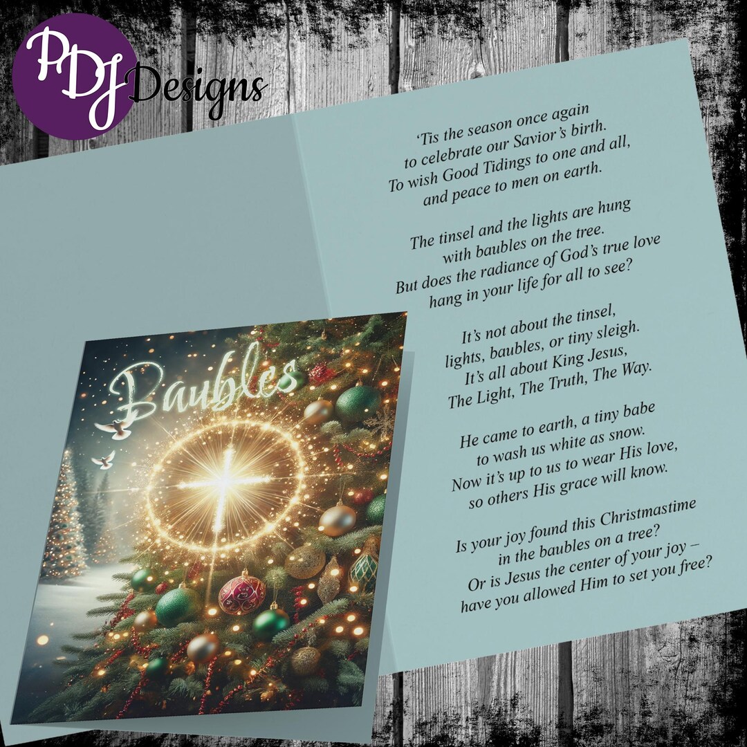 Christian Christmas Cards With Poem and Cross Tree Design – Religious ...