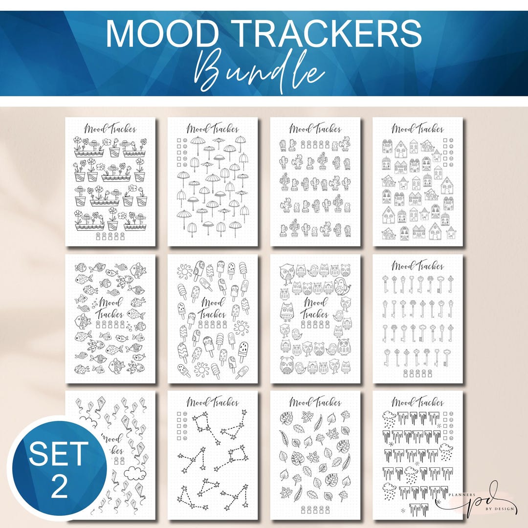 Mood Tracker Bundle, Monthly Mood Trackers, Printable Bullet Journal ...
