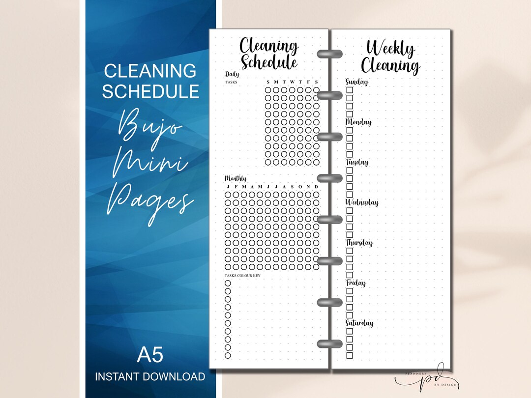 Printable Cleaning Schedule for Bullet Journal Mini, Bujo Cleaning Half ...