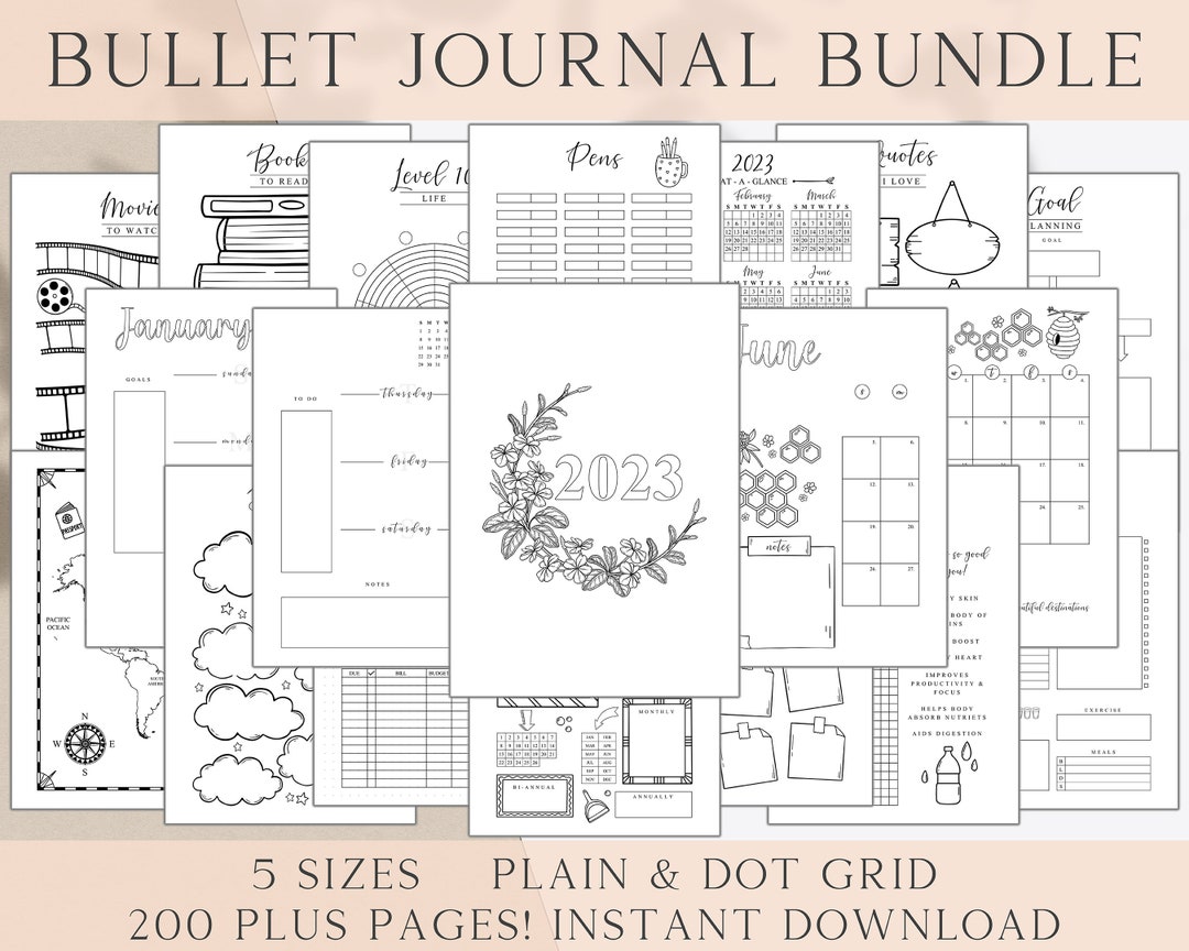 Printable Bullet Journal Bundle, Bullet Journal Printables, Premade ...