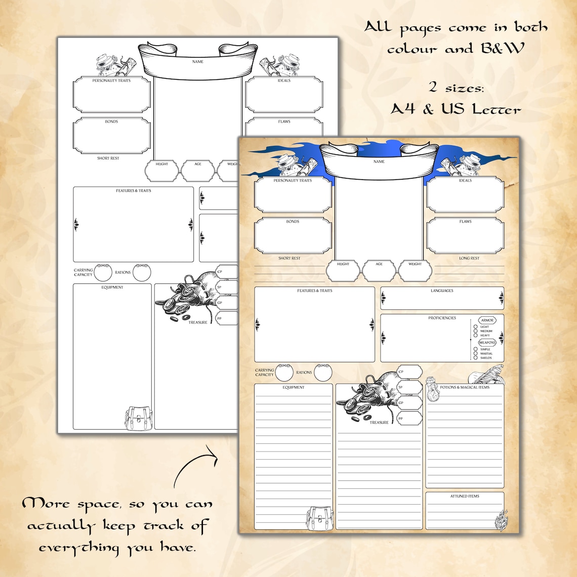 Dnd Character Sheet Download Dungeons and Dragons RPG Dnd - Etsy