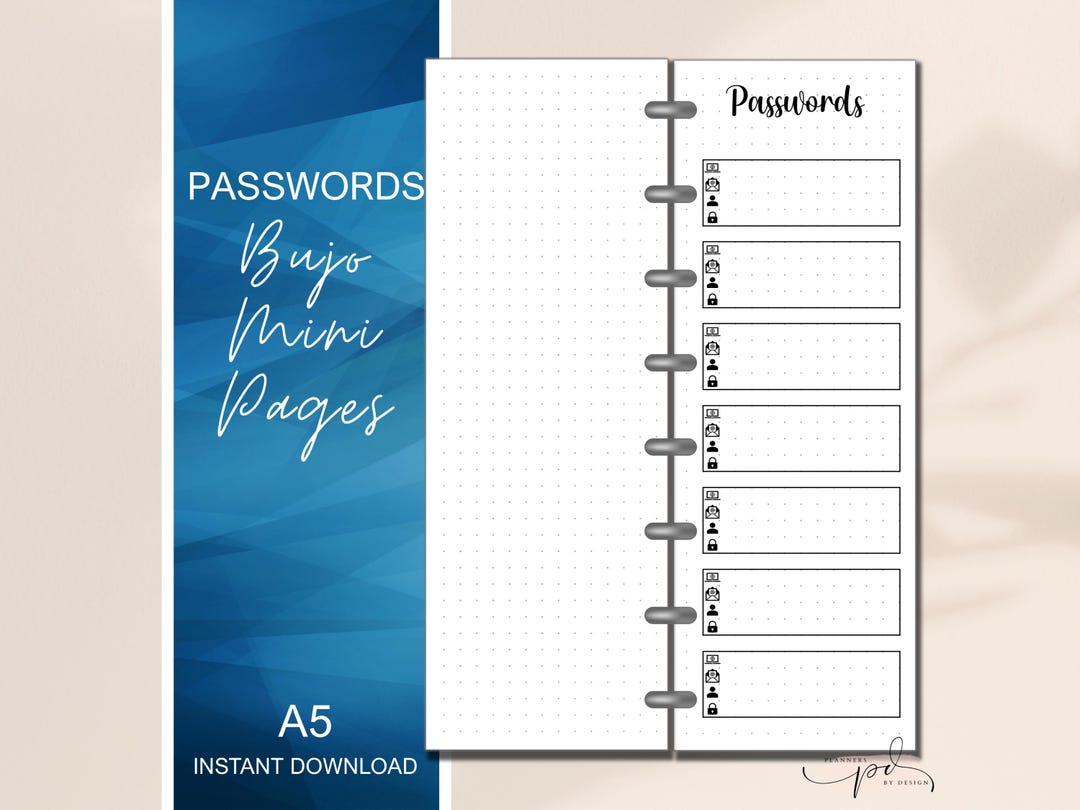 MINI Planner Printable Passwords Page, Mini Bullet Journal, Passwords ...
