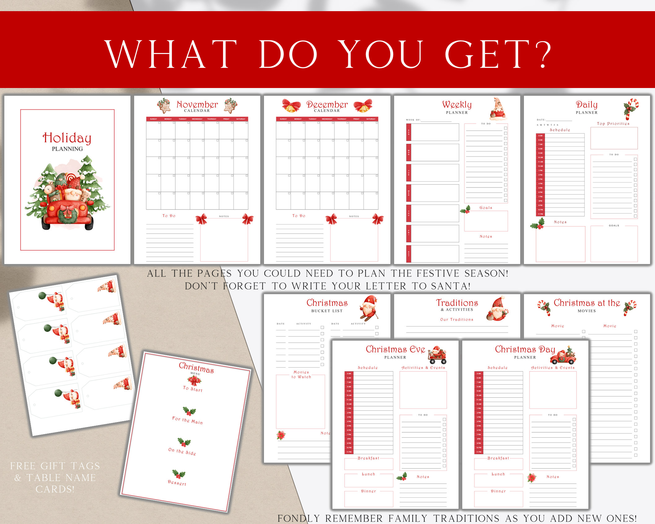 Cute Christmas Gnome Planner Printable, Festive Red Holiday Season ...