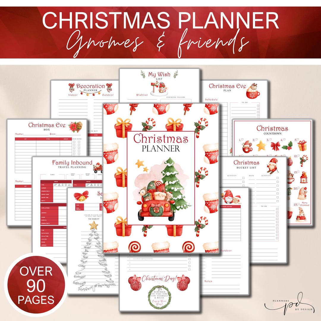 Cute Christmas Gnome Planner Printable, Festive Red Holiday Season ...