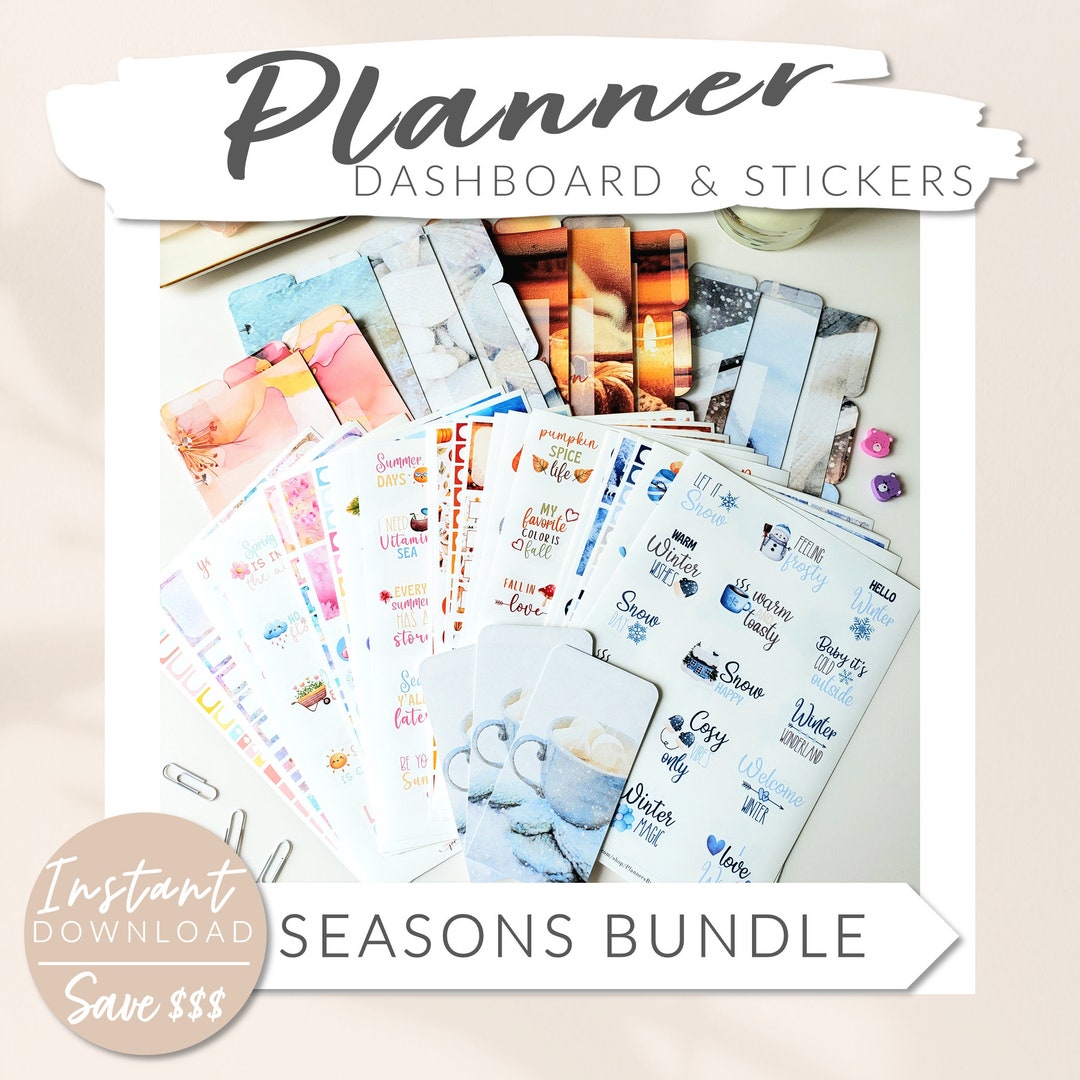 Printable Planner Stickers & Dashboard Seasons Bundle, Printable Bullet ...