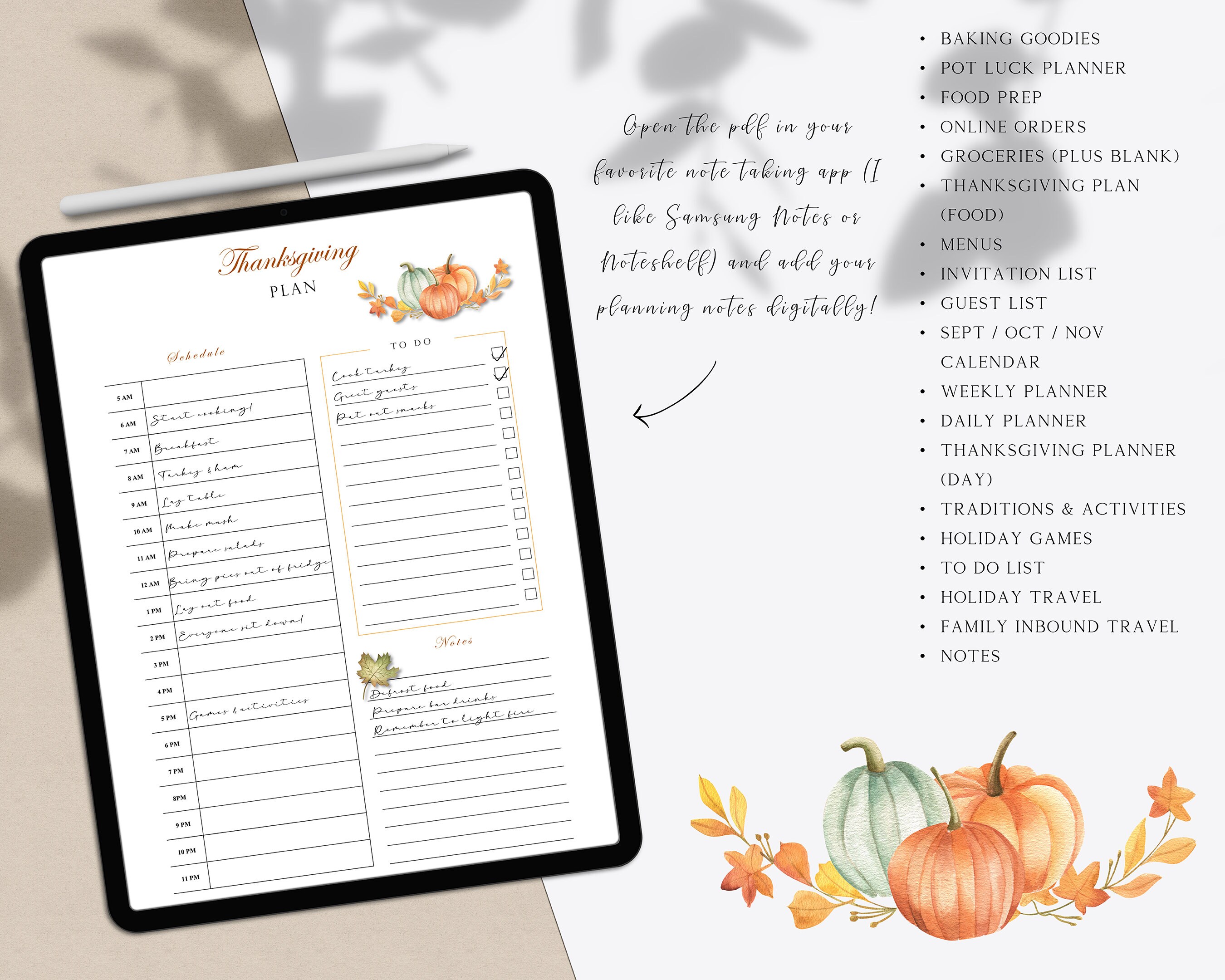 Printable Thanksgiving Planner and Calendar Budget Binder, Thanksgiving ...