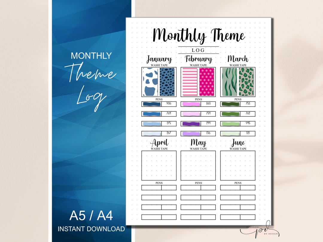 Bujo Monthly Theme Tracker, Printable Pen Marker Tracker, Journal Color ...