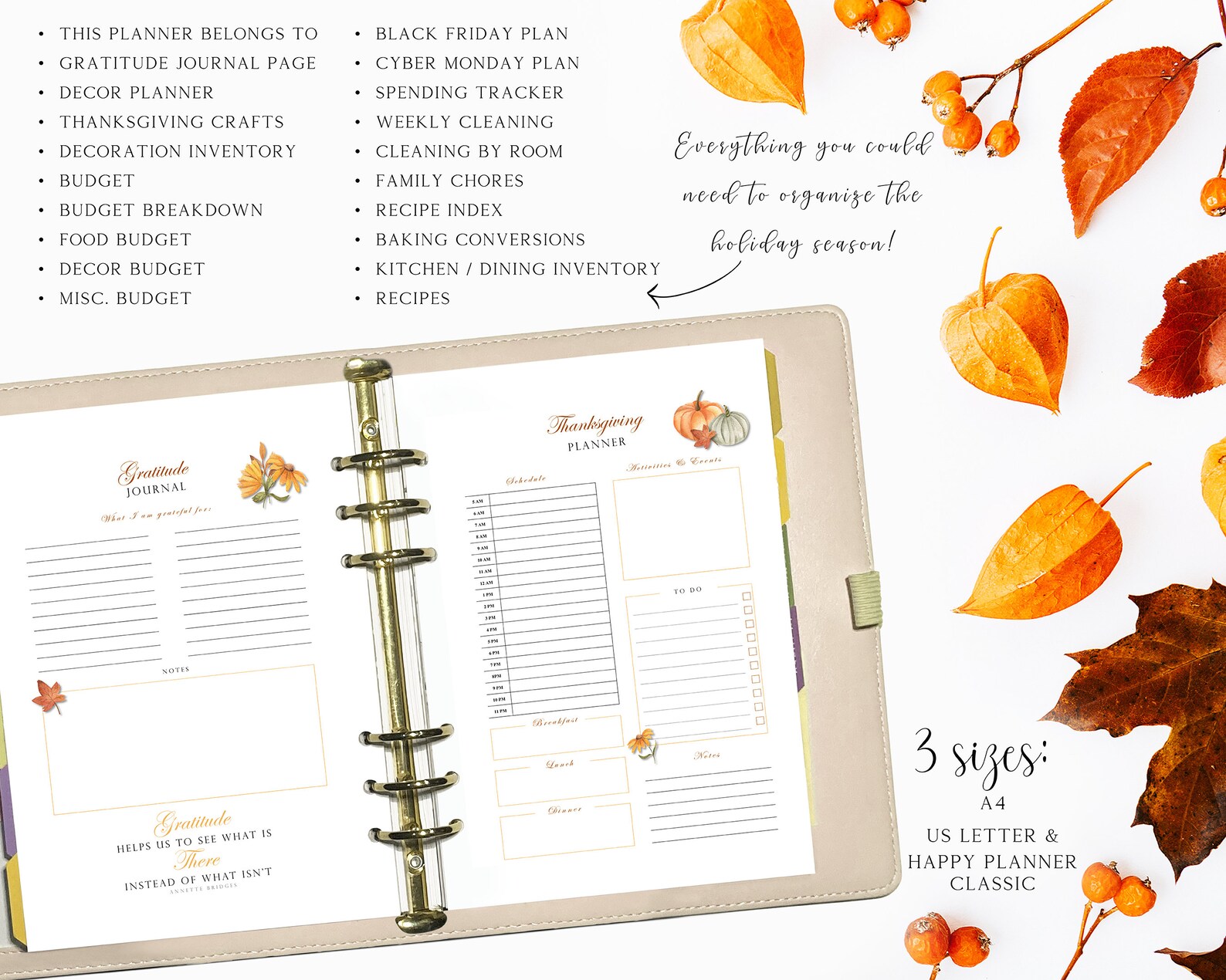 Printable Thanksgiving Planner and Calendar Budget Binder, Thanksgiving ...