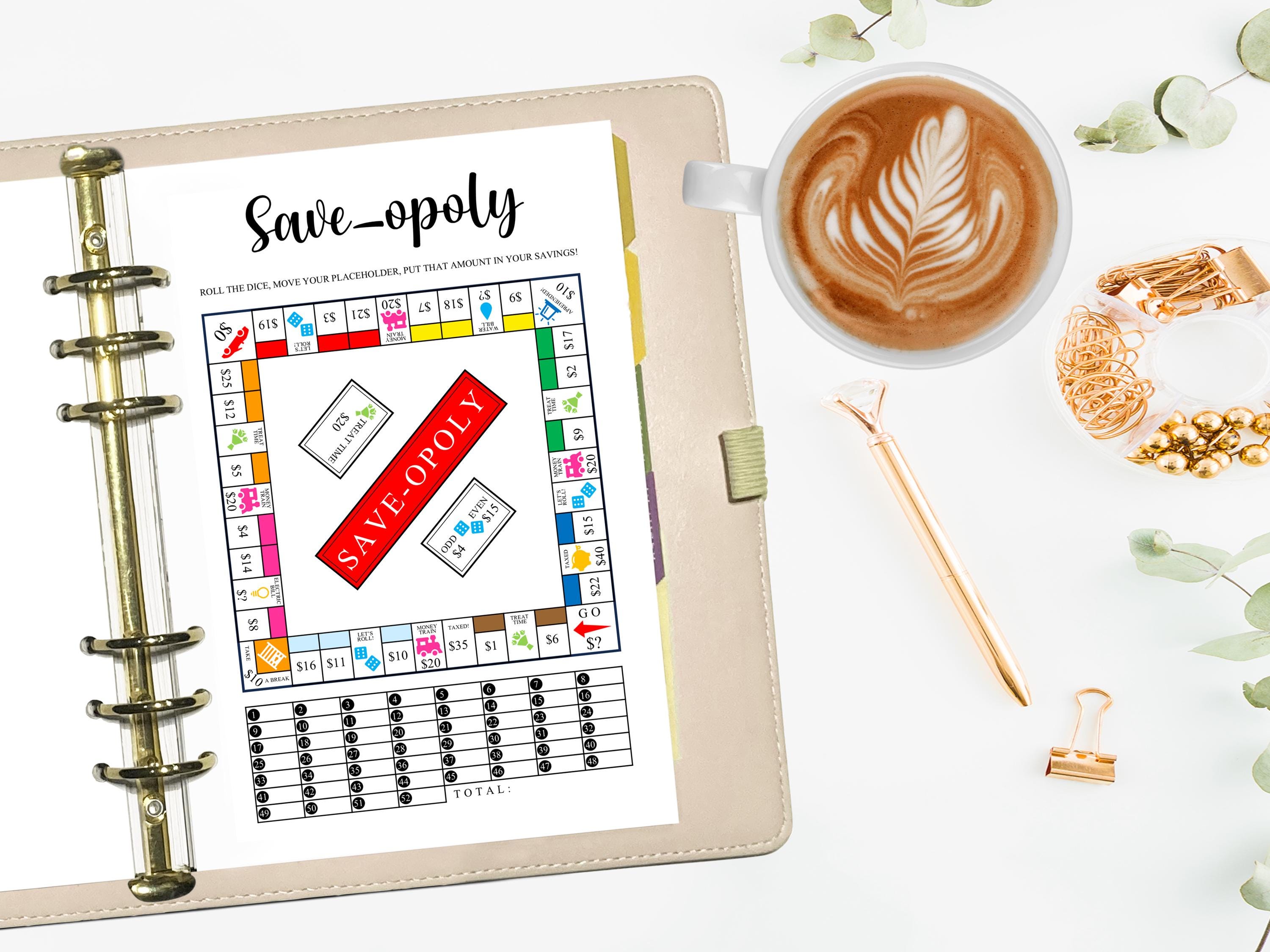 Printable Saveopoly Savings Challenge, Bullet Journal Budgeting Game ...