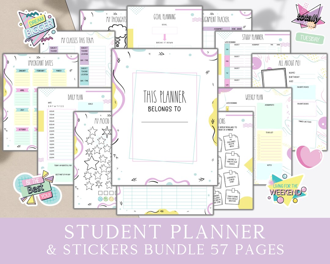 Printable Student Planner and Stickers Bundle, Teenage Academic ...