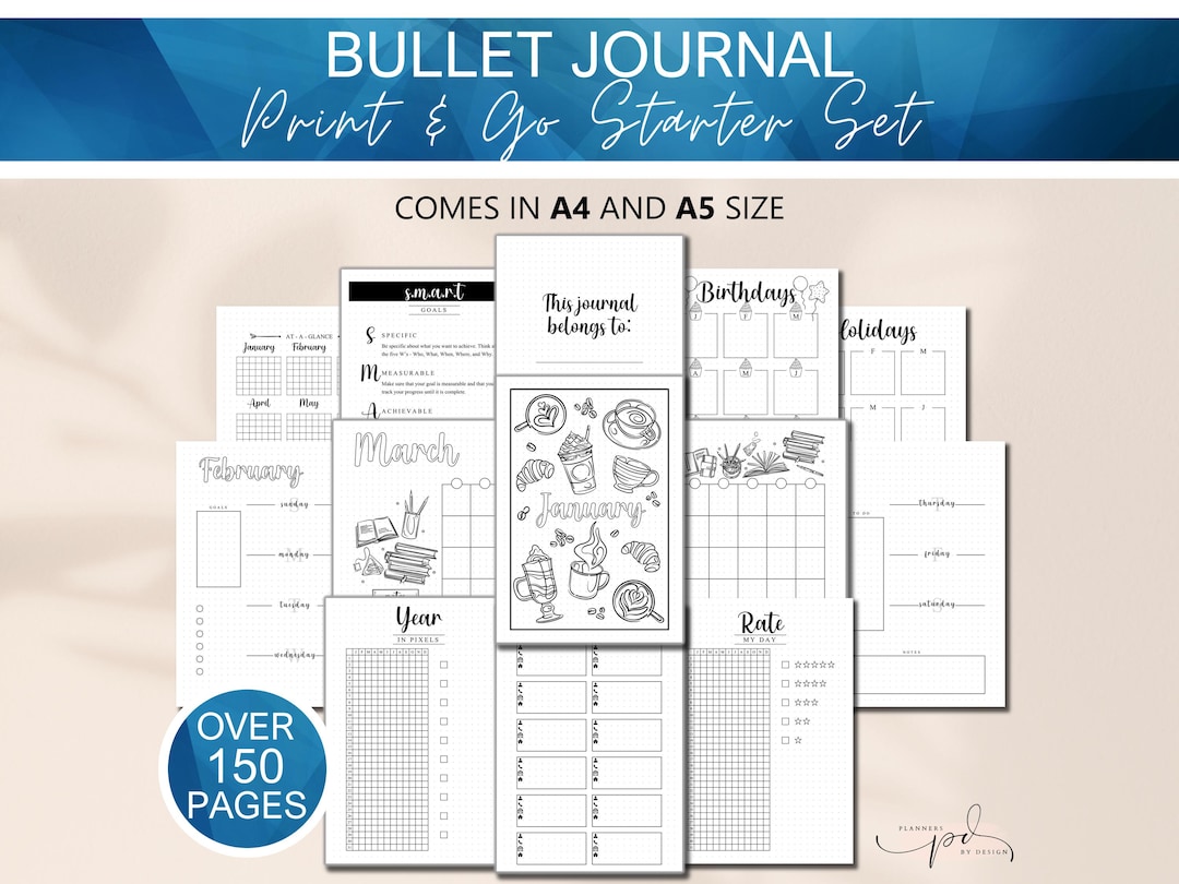 Printable Bullet Journal Bundle, Monthly Covers, Mood Trackers, Weekly ...