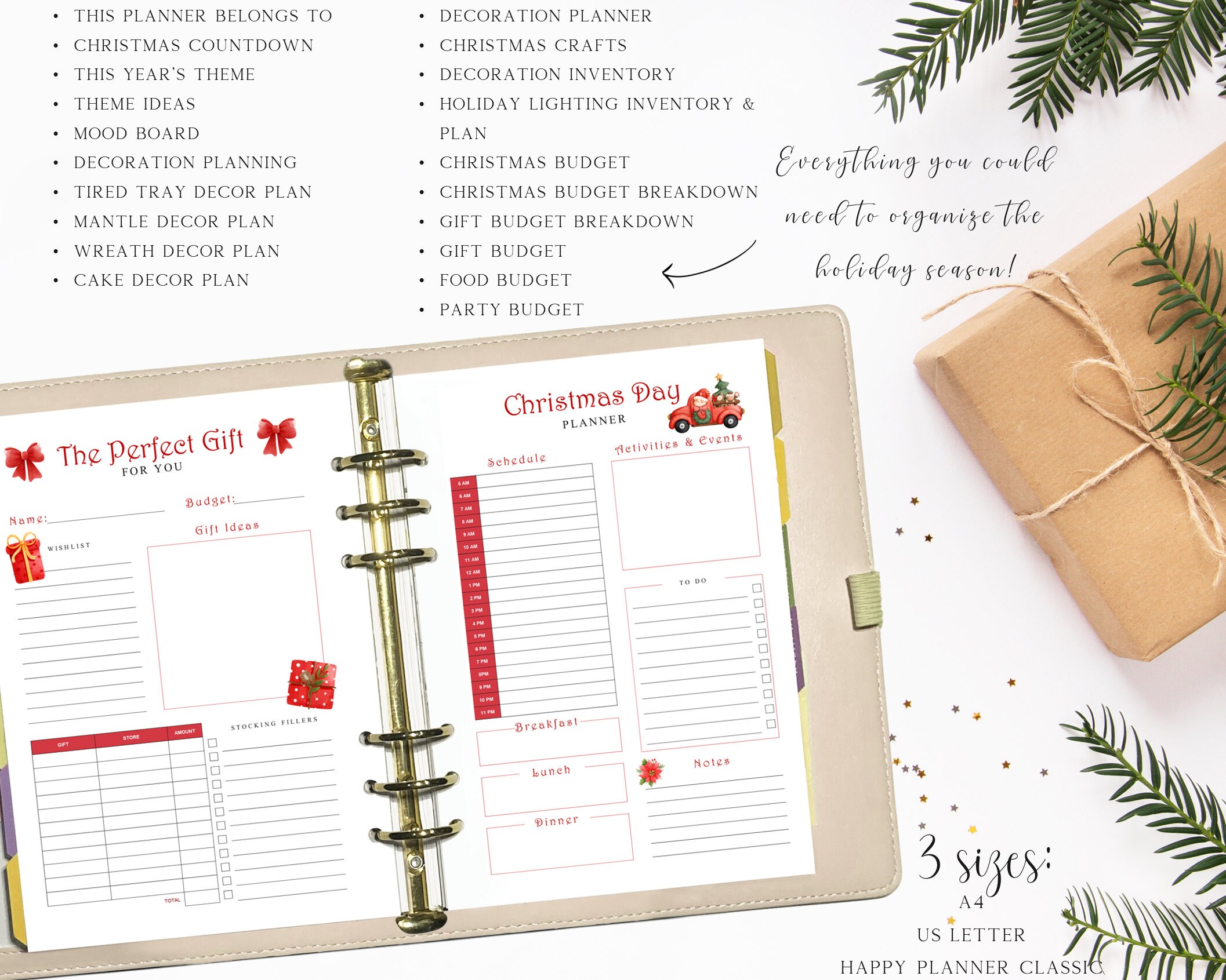 Cute Christmas Gnome Planner Printable, Festive Red Holiday Season ...