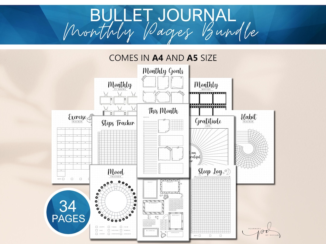 Monthly Trackers Bundle, Bullet Journal A5 Monthly Inserts, Printable ...