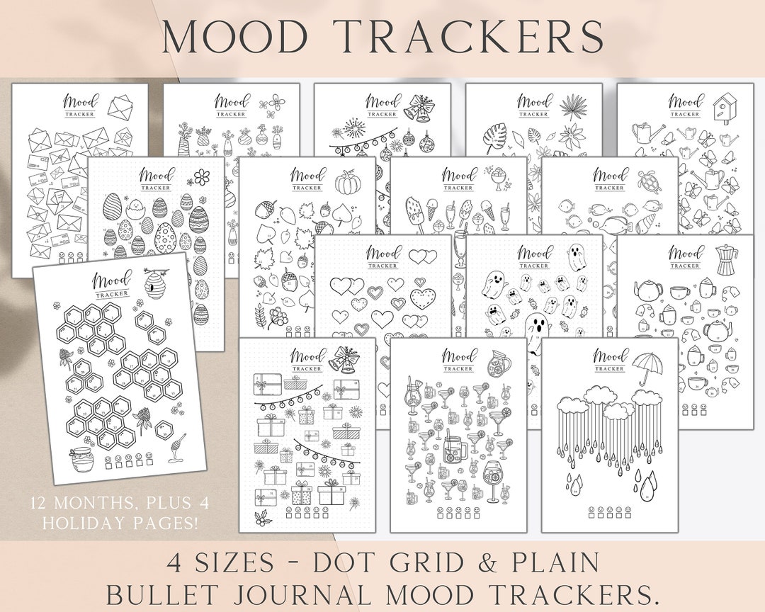 Mood Tracker Bundle, Monthly Mood Trackers, Printable Bullet Journal ...