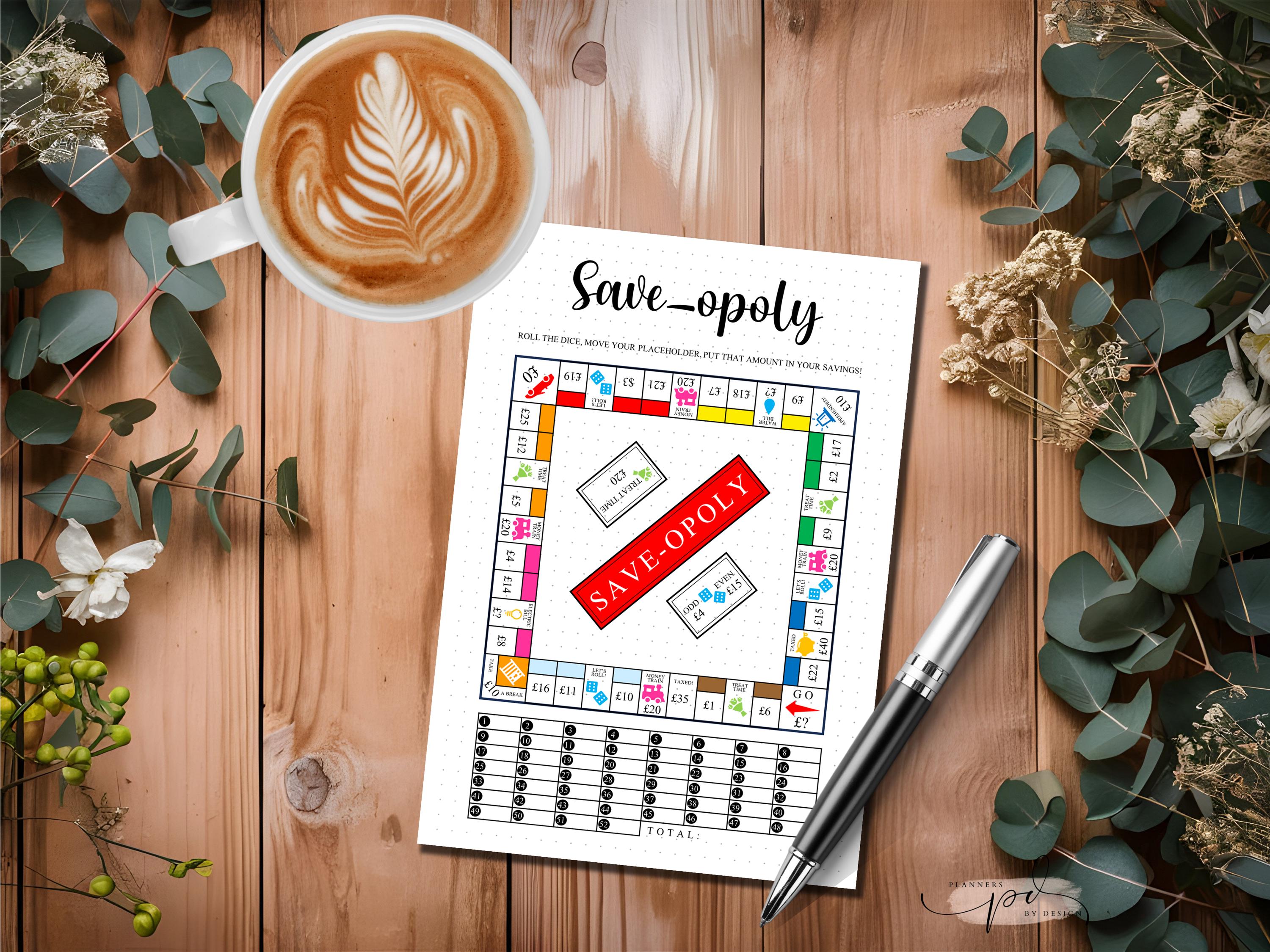 Printable Saveopoly Savings Challenge, Bullet Journal Budgeting Game ...