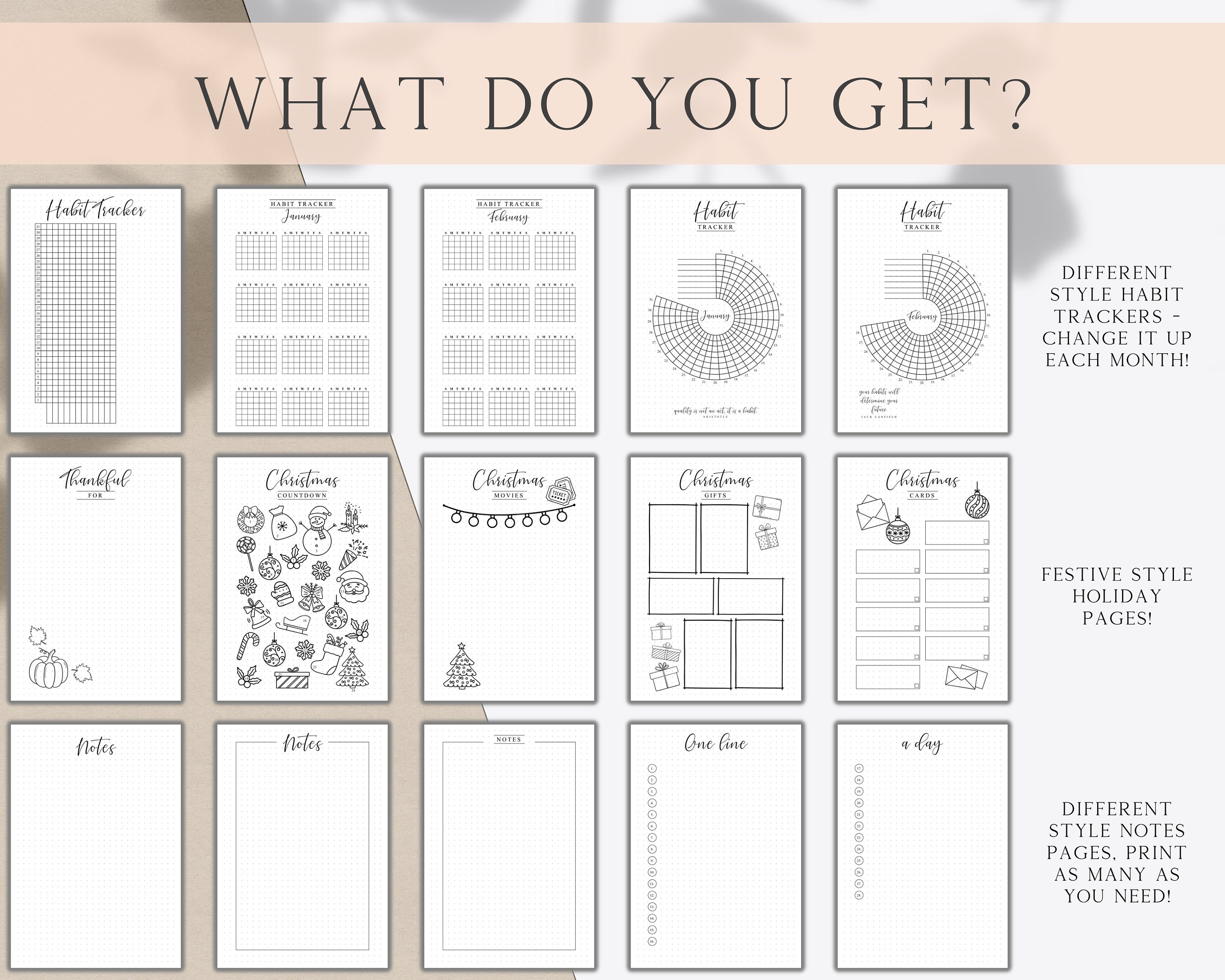 Undated Printable Bullet Journal Bundle Bullet Journal - Etsy UK