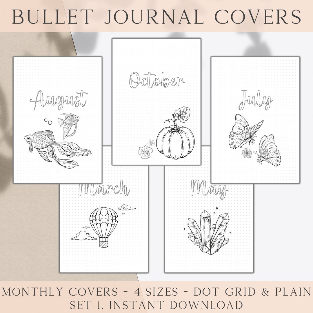 Bullet Journal 12 Monthly Cover Pages, Monthly Planner Cover Pages ...