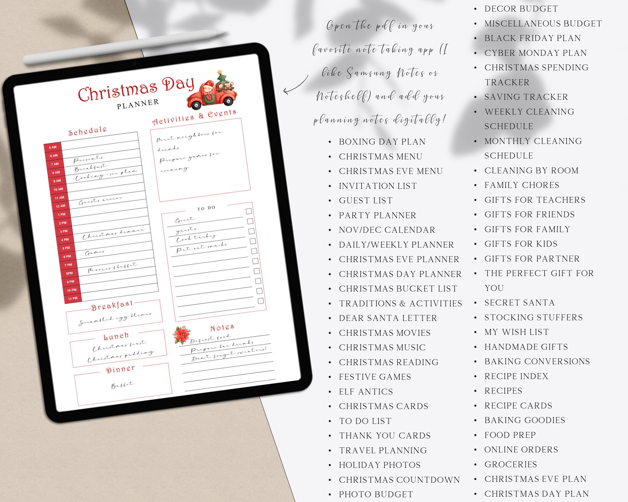 Cute Christmas Gnome Planner Printable, Festive Red Holiday Season ...