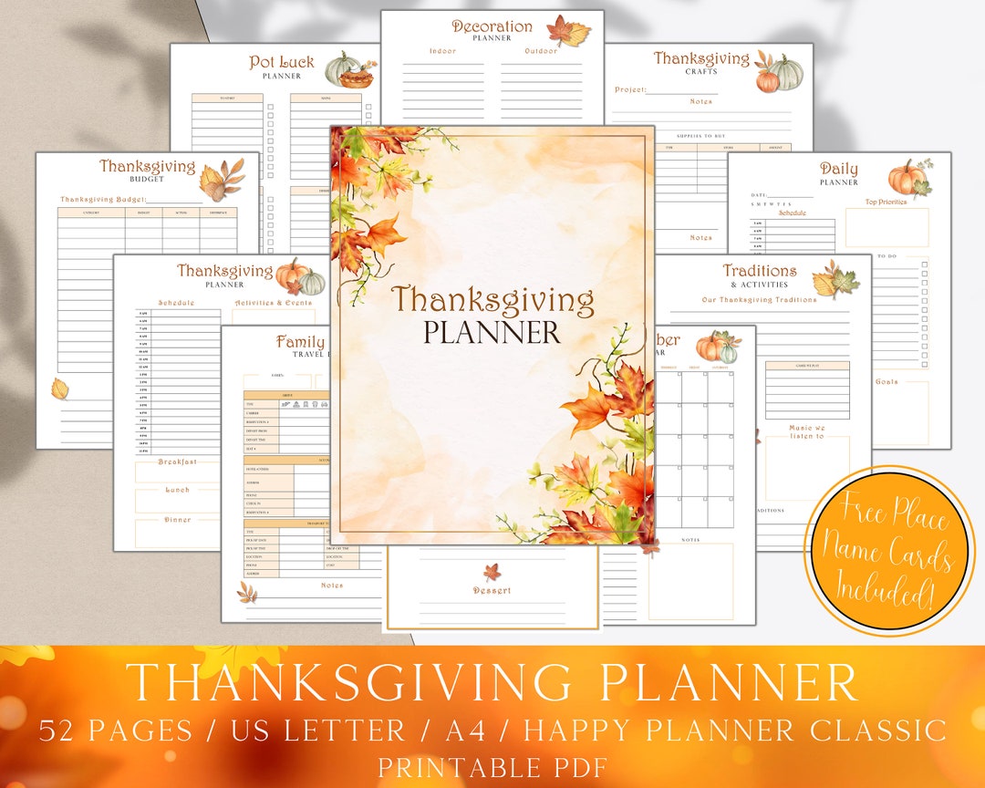 Thanksgiving Printable Planner, Festive Fall Pumpkin Holiday Season ...