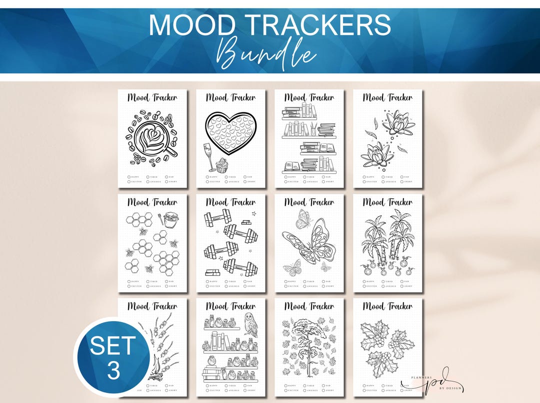 Monthly Mood Tracker Bundle Set 3, Printable Planner, Bullet Journal ...
