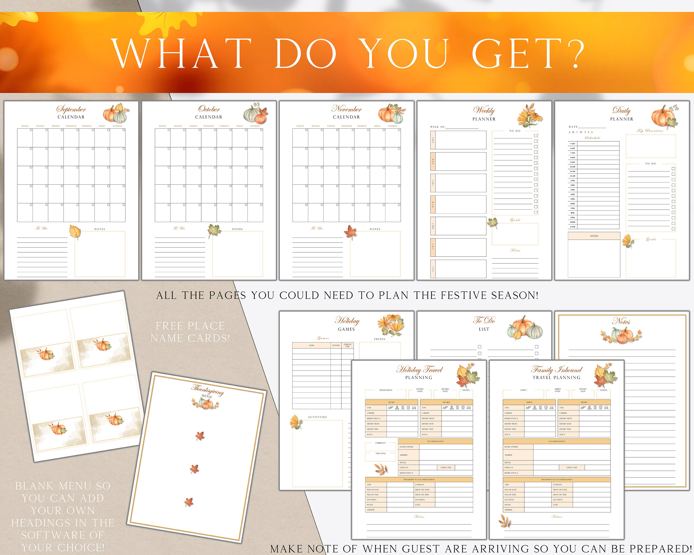 Printable Thanksgiving Planner and Calendar Budget Binder, Thanksgiving ...