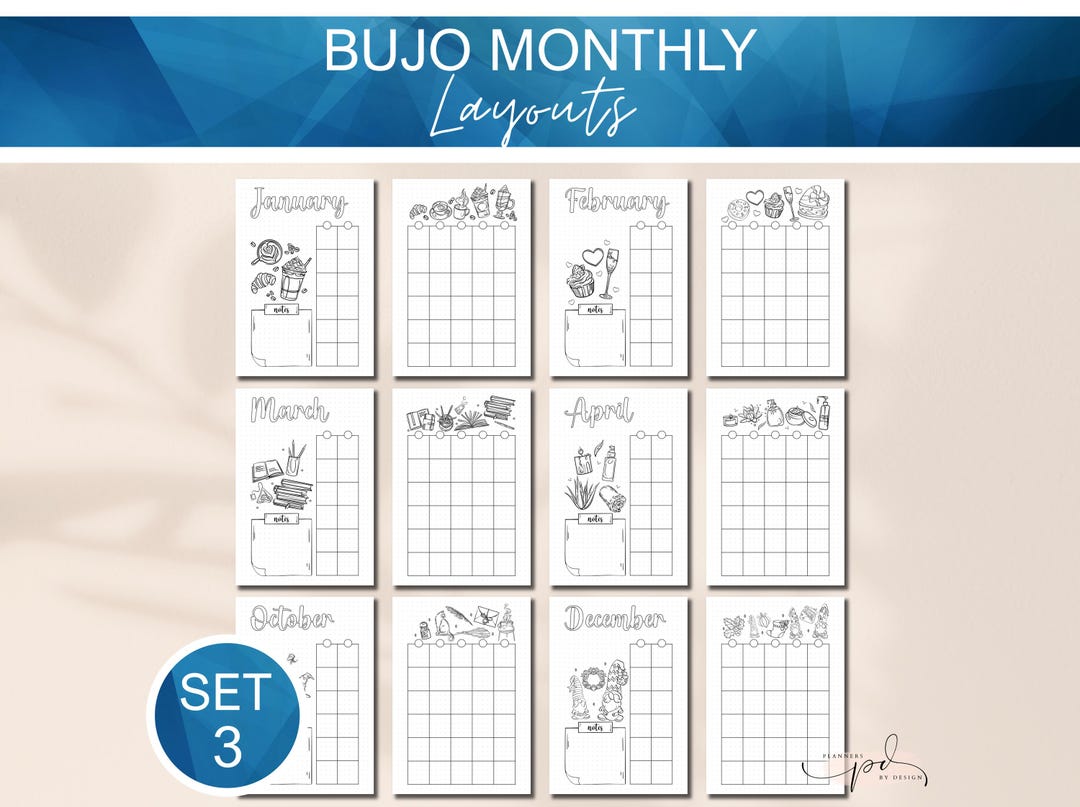 Bullet Journal Monthly Layouts, Printable Bujo Monthly Calendar Pages ...