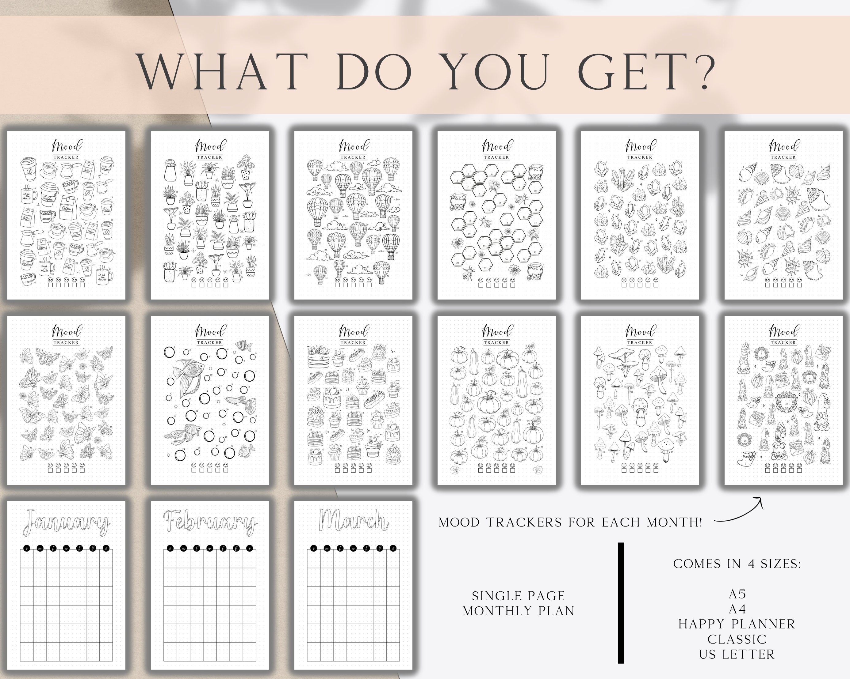 Lot imprimable Bullet Journal, articles à imprimer pour le Bullet ...