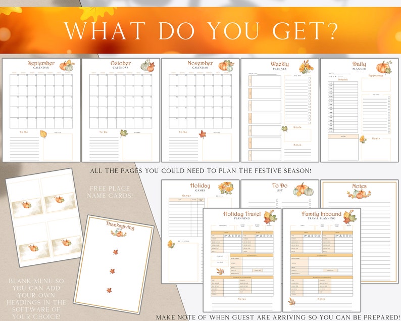 Thanksgiving Planner Printable, Festive Fall Pumpkin Holiday Season ...