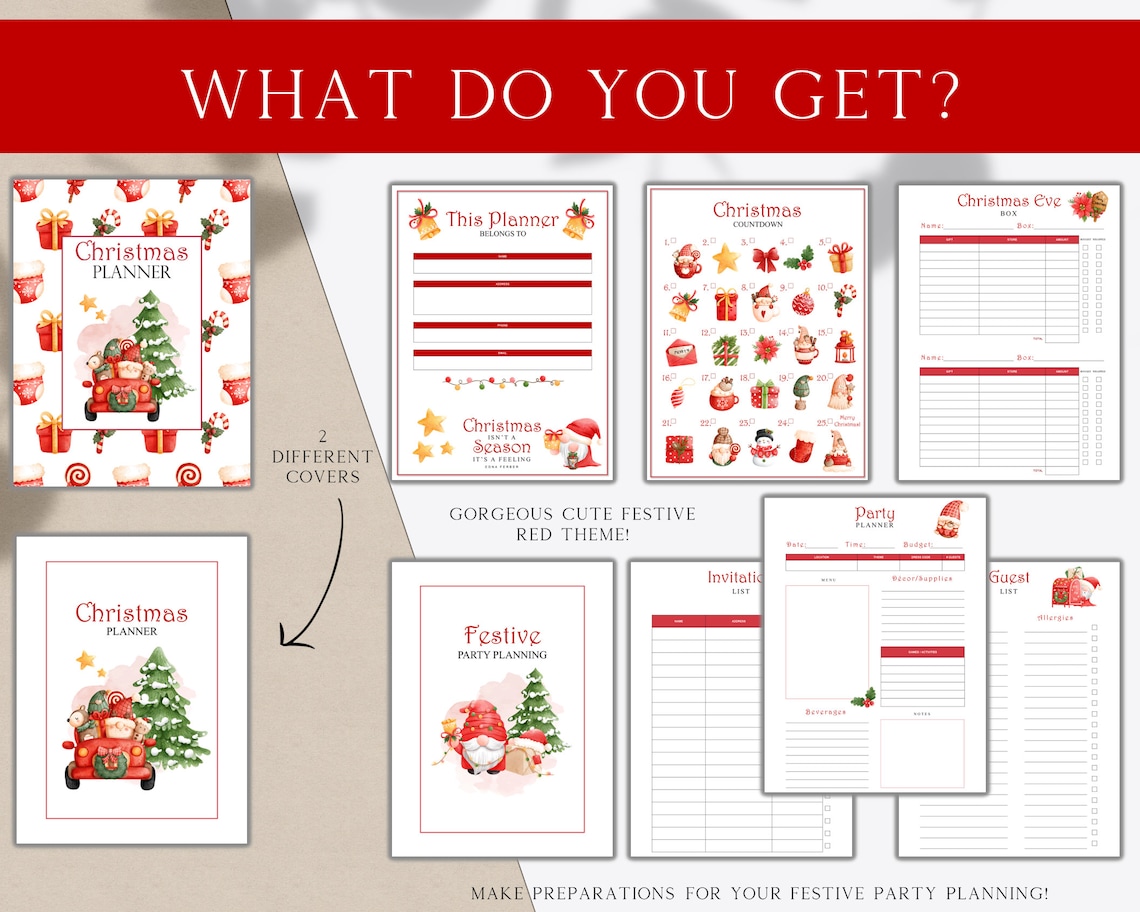 Cute Christmas Gnome Planner Printable, Festive Red Holiday Season ...