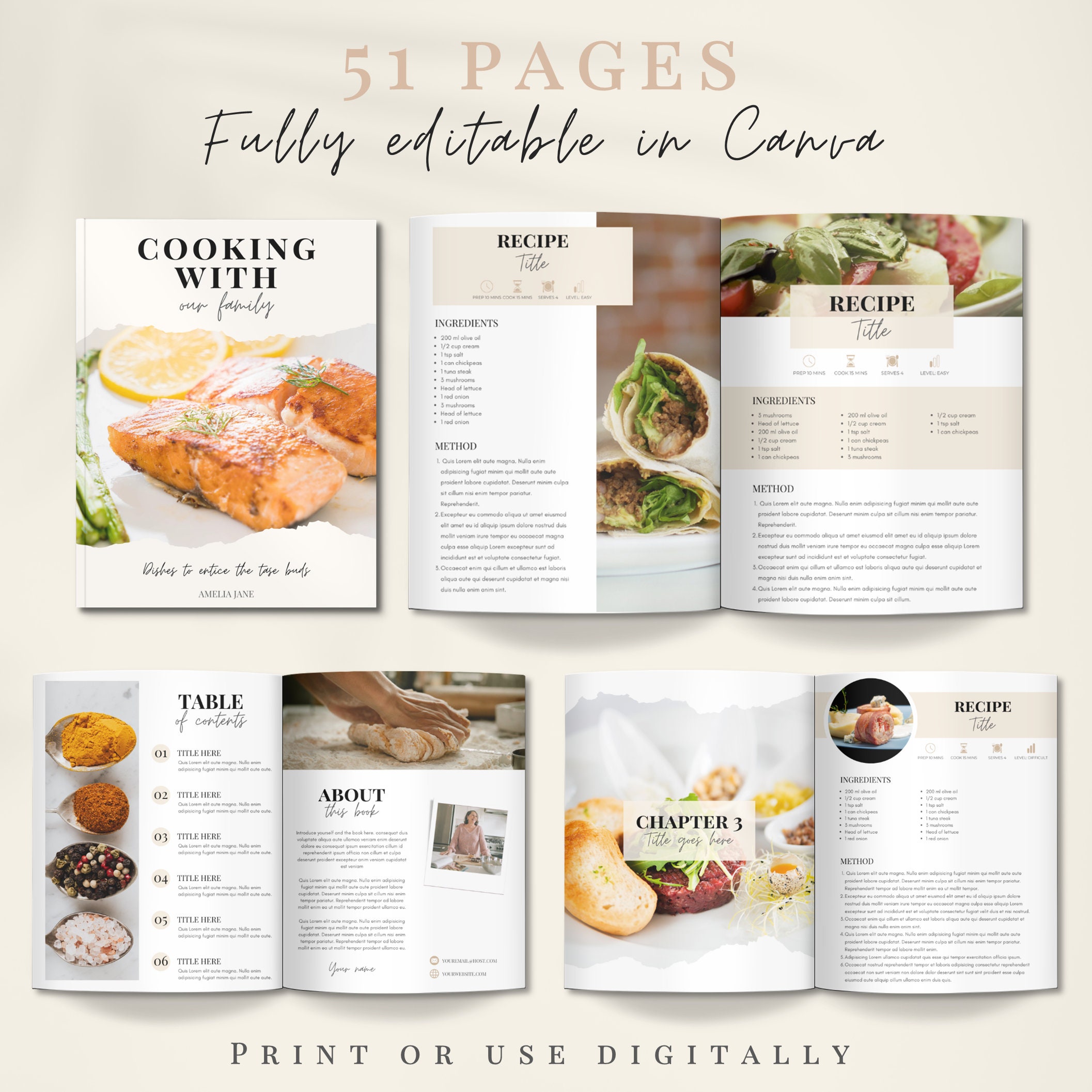 Cookbook Template, Editable Recipe Book Template, Printable Recipe ...