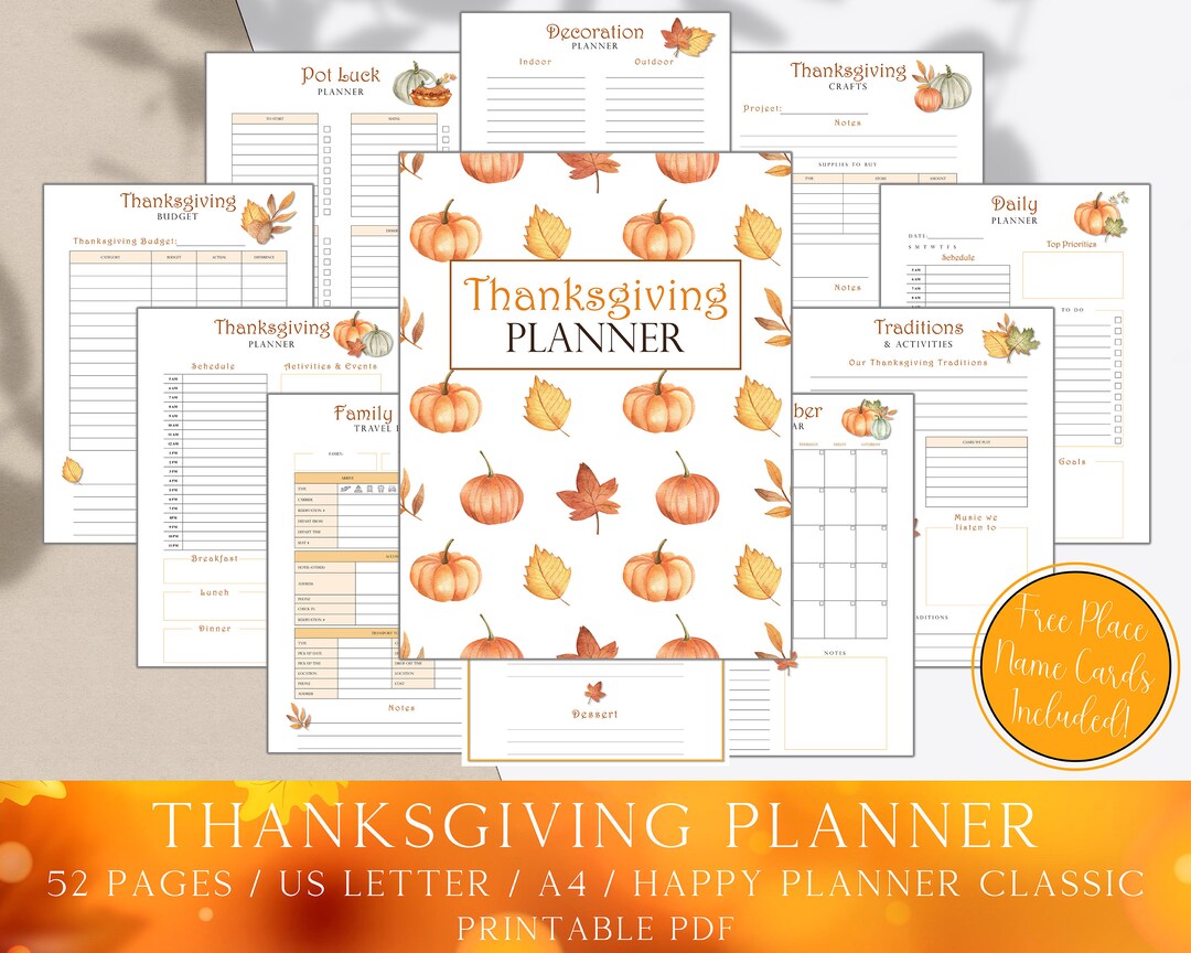 Thanksgiving Planner Printable, Festive Fall Pumpkin Holiday Season ...