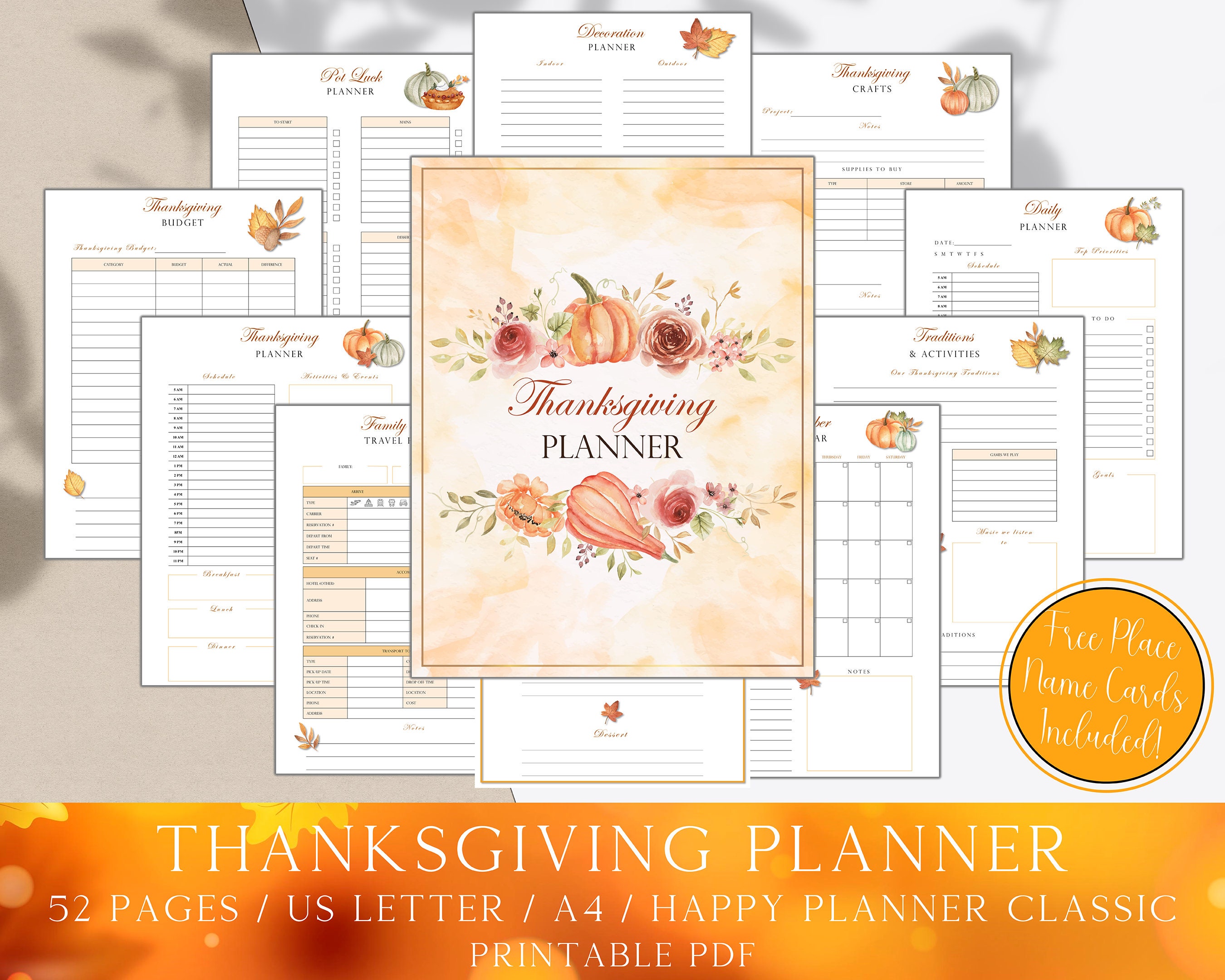 Printable Thanksgiving Planner and Calendar Budget Binder, Thanksgiving ...