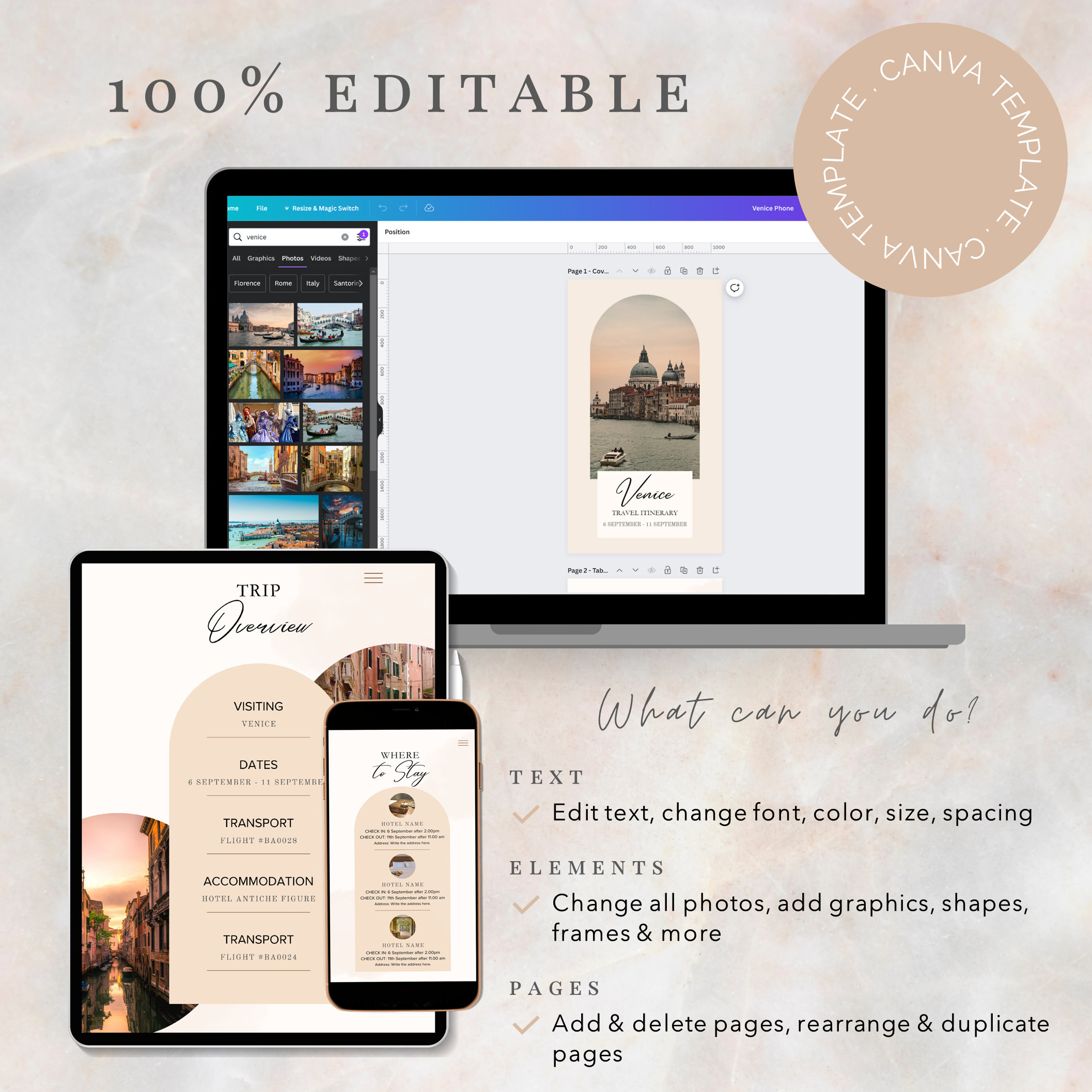 Editable Travel Itinerary Template, Vacation Planner Travel Guide ...