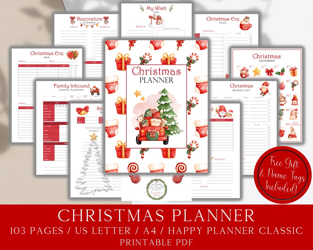 Cute Christmas Gnome Planner Printable, Festive Red Holiday Season ...