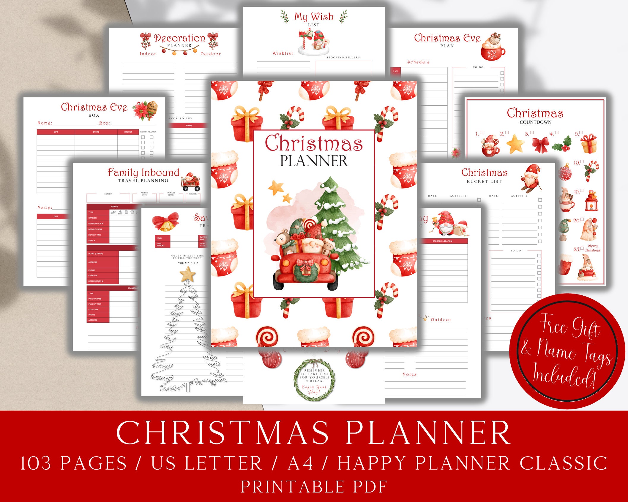 Cute Christmas Gnome Planner Printable, Festive Red Holiday Season ...