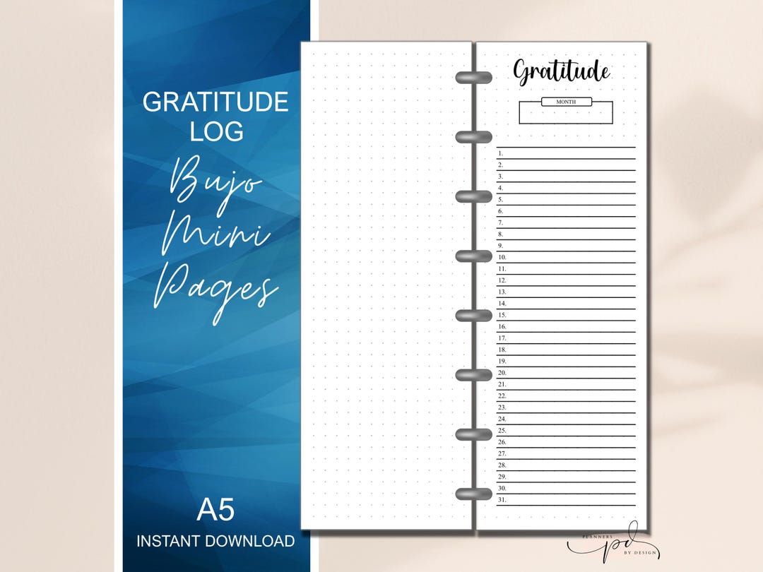 Gratitude Log, MINI Bullet Journal Pocket Pages Printable Gratitude Log ...
