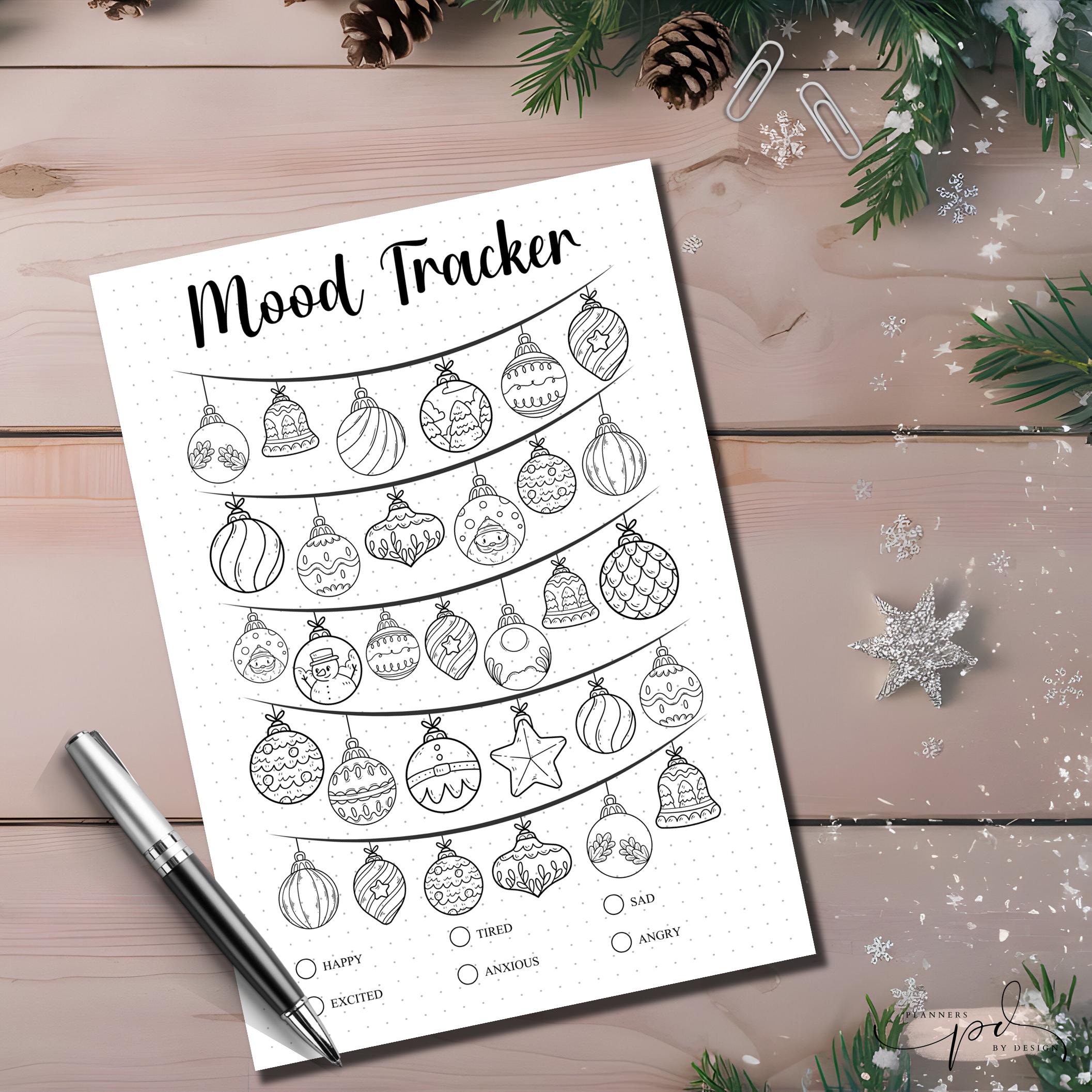 Printable Christmas Bujo Mood Tracker, Christmas Ornaments Mood Tracker ...