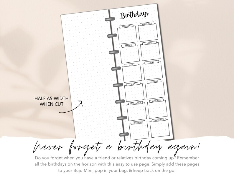 MINI Bujo Printable Birthdays Tracker, Pocket Calendar A5 Happy Planner ...
