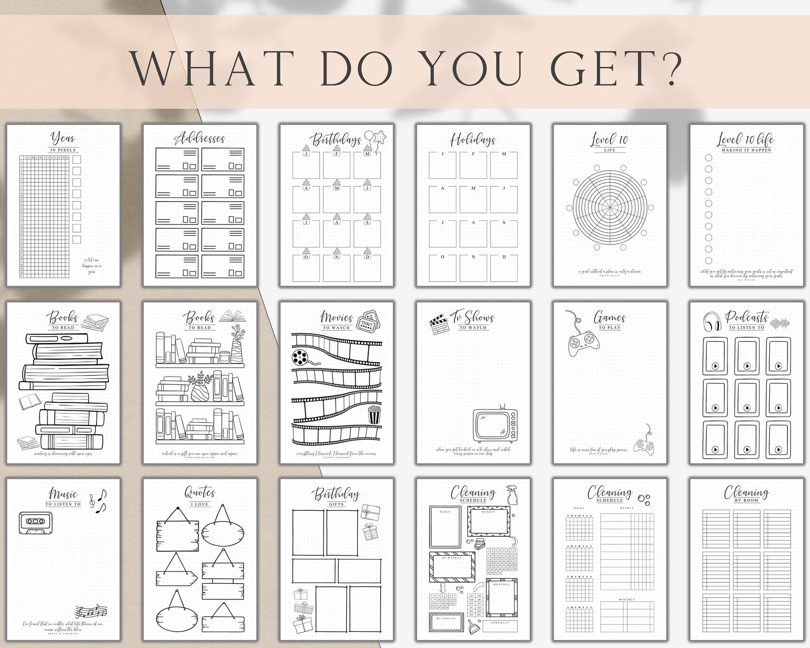 Undated Printable Bullet Journal Bundle, Bullet Journal Printables ...