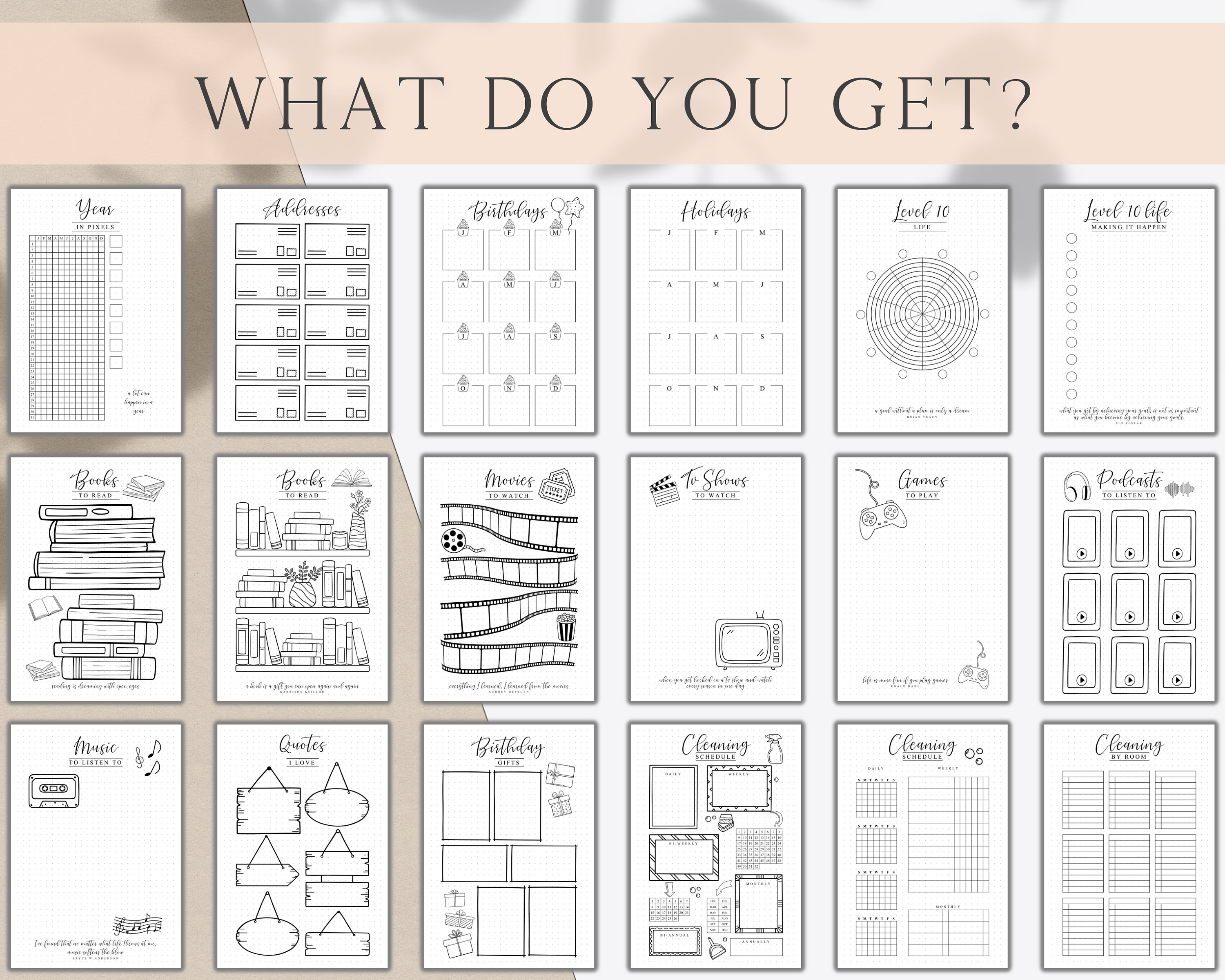 Undated Printable Bullet Journal Bundle, Bullet Journal Printables ...