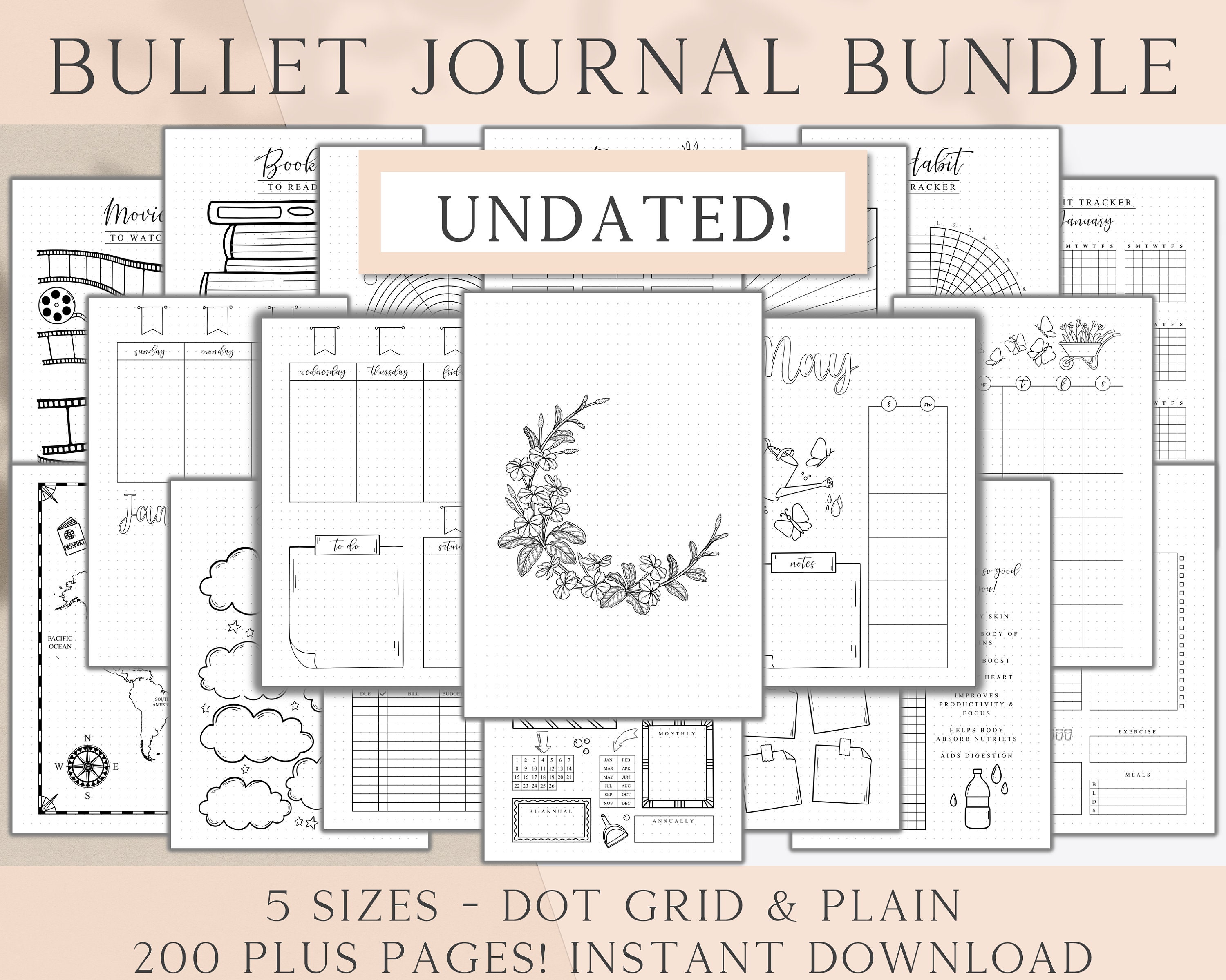 Undated Printable Bullet Journal Bundle Bullet Journal - Etsy UK
