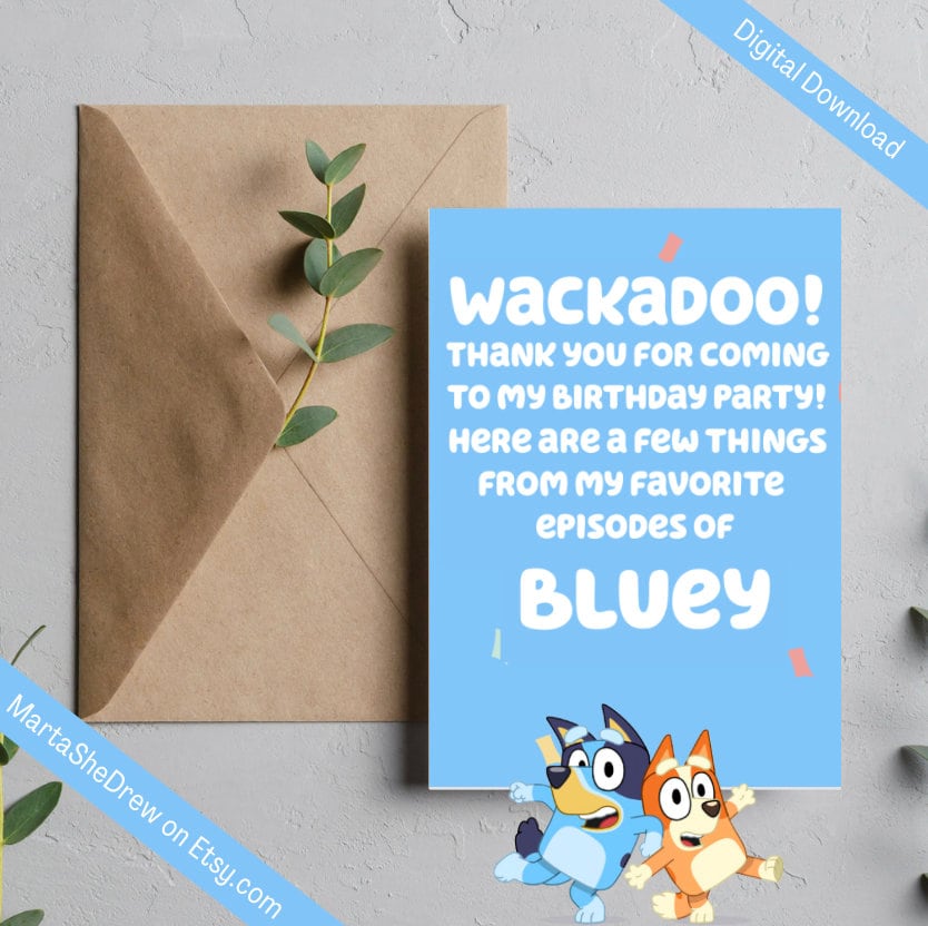 Bluey Inspired Birthday Party Thank You Cards - Etsy
