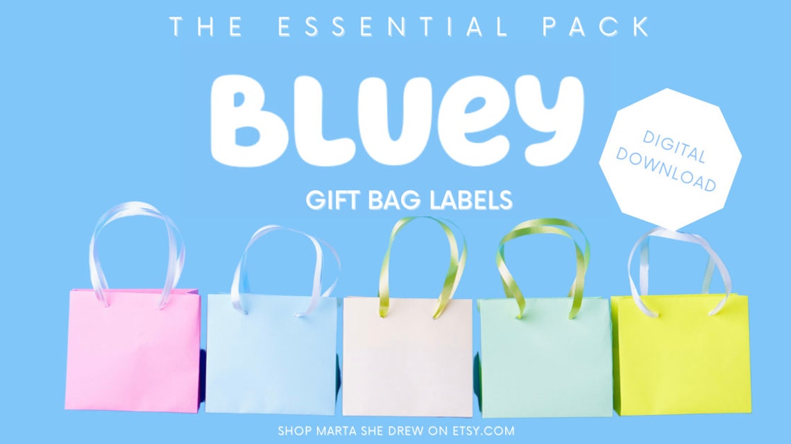 The Bluey Essential Pack! Bluey Inspired Gift Bag Labels! - Etsy