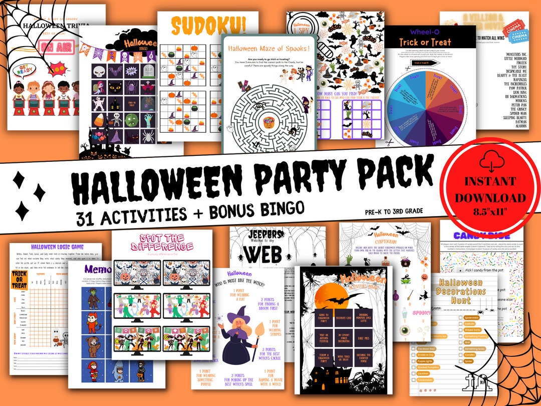 31 Halloween Activities/games/puzzles PARTY PACK INSTANT Download, Kids ...