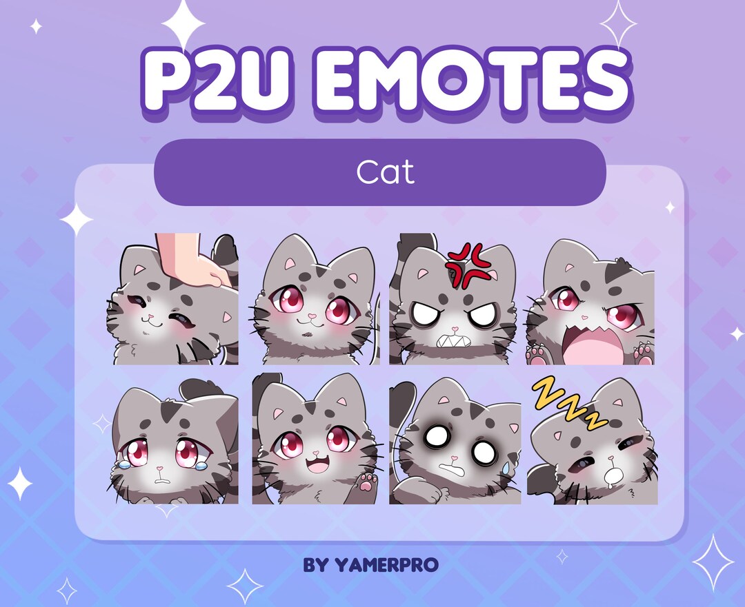 8 Cute Cuddly Chibi Gray Tabby Cat Emote Pack | Japan | Kawaii Neko ...