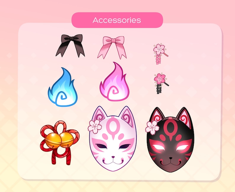 Cute Kawaii Vtuber Sakura Asset Pack, 4 Chairs, Mics, Bow, Hair Clip ...