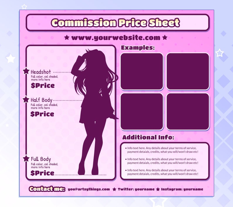 Easy PSD DIY Custom Pricing Commission Sheet Template for Artists ...